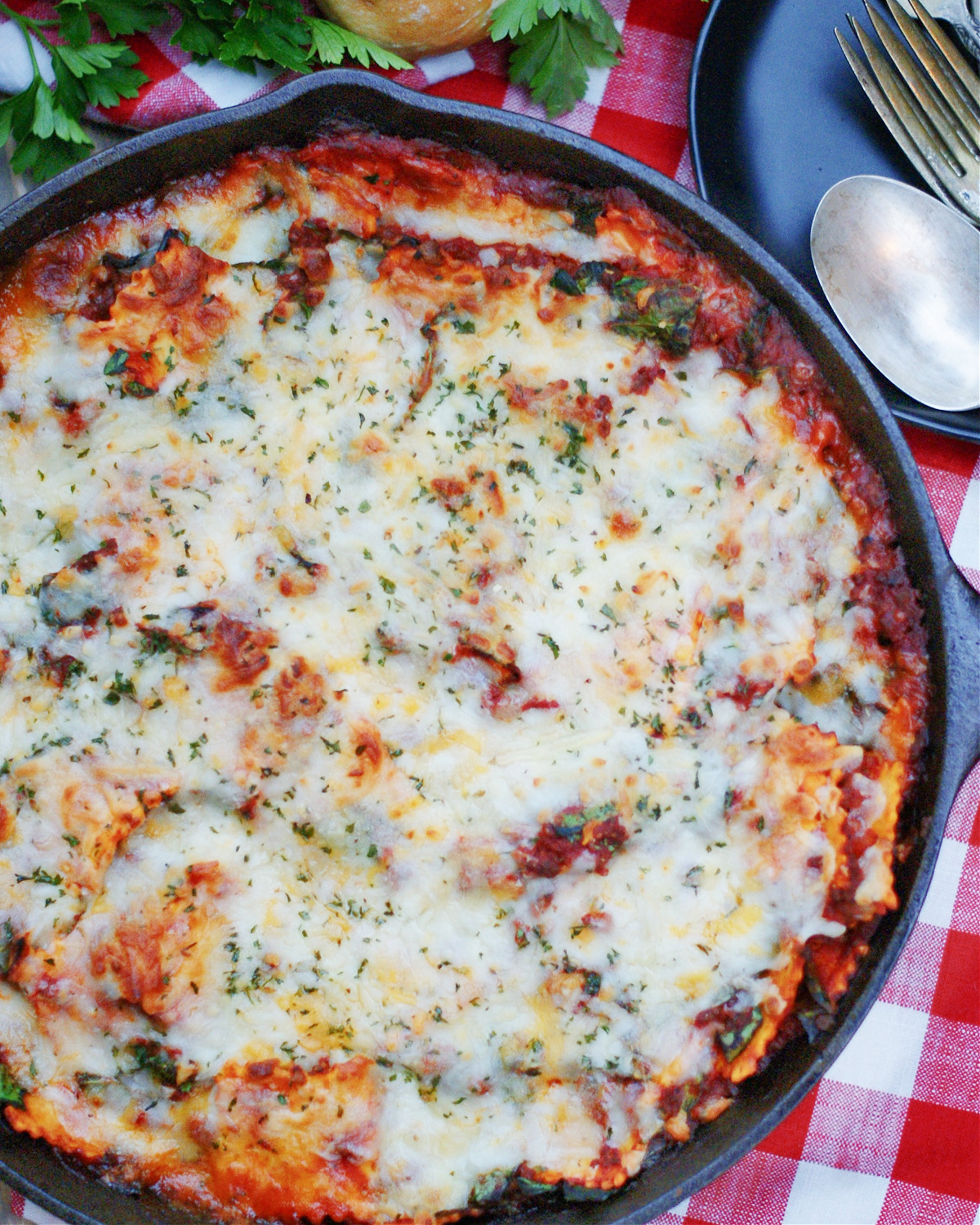 One Dish Beefy Baked Ravioli - Southern Discourse