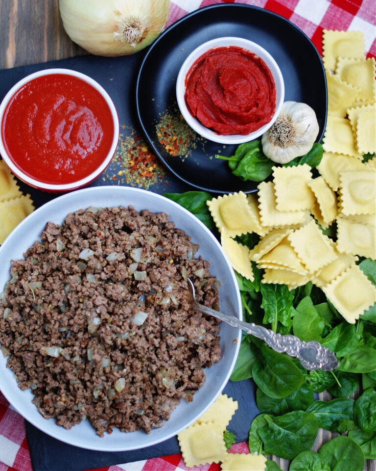 One Dish Beefy Baked Ravioli - Southern Discourse