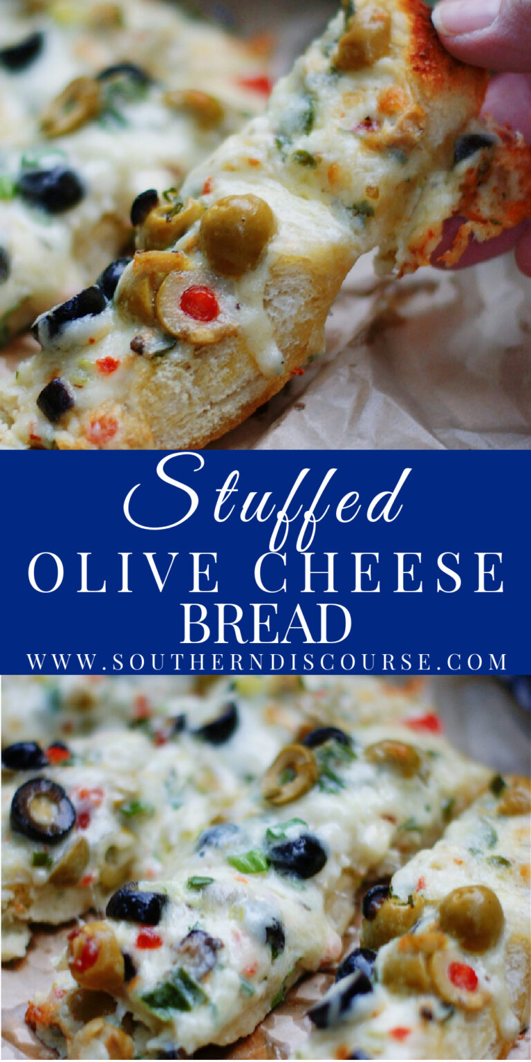 Easy Stuffed Olive Cheese Bread - Southern Discourse
