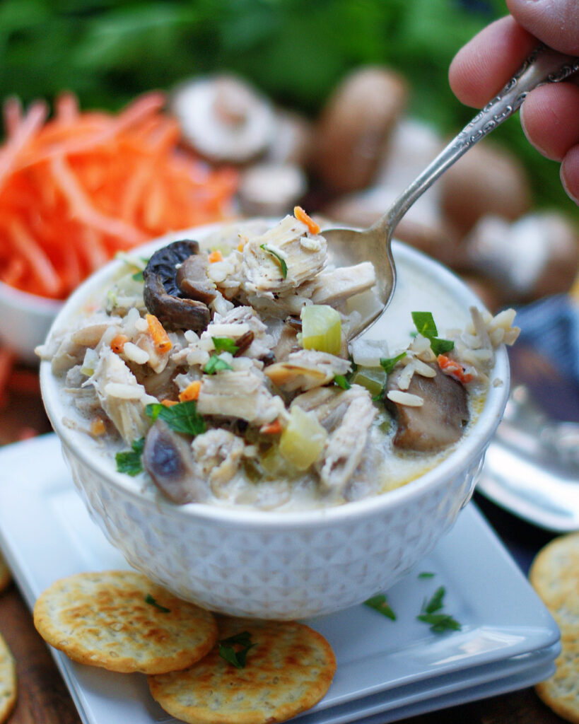 Creamy Chicken And Wild Rice Soup with mushrooms - Southern Discourse