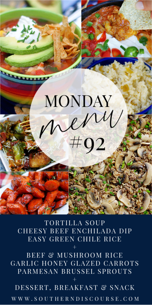Monday Menu #92- Tortilla Soup + Beef & Mushroom Rice - Southern Discourse