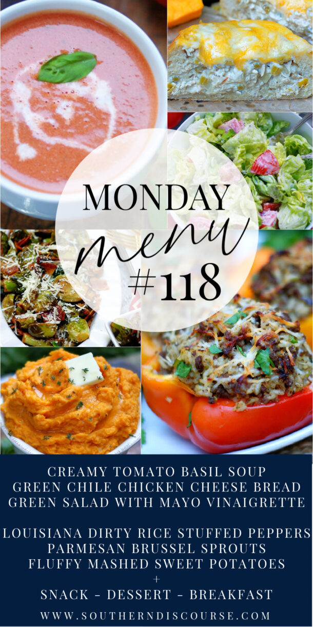 Monday Menu #118- Stuffed Peppers & Creamy Tomato Soup - Southern Discourse