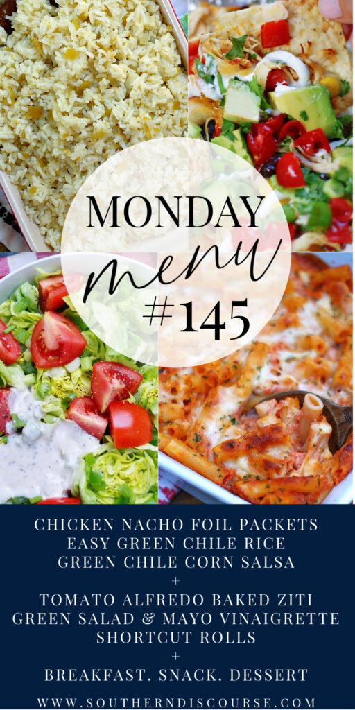 Monday Menu #145- Chicken Nacho Foil Packets & Baked Ziti - Southern ...