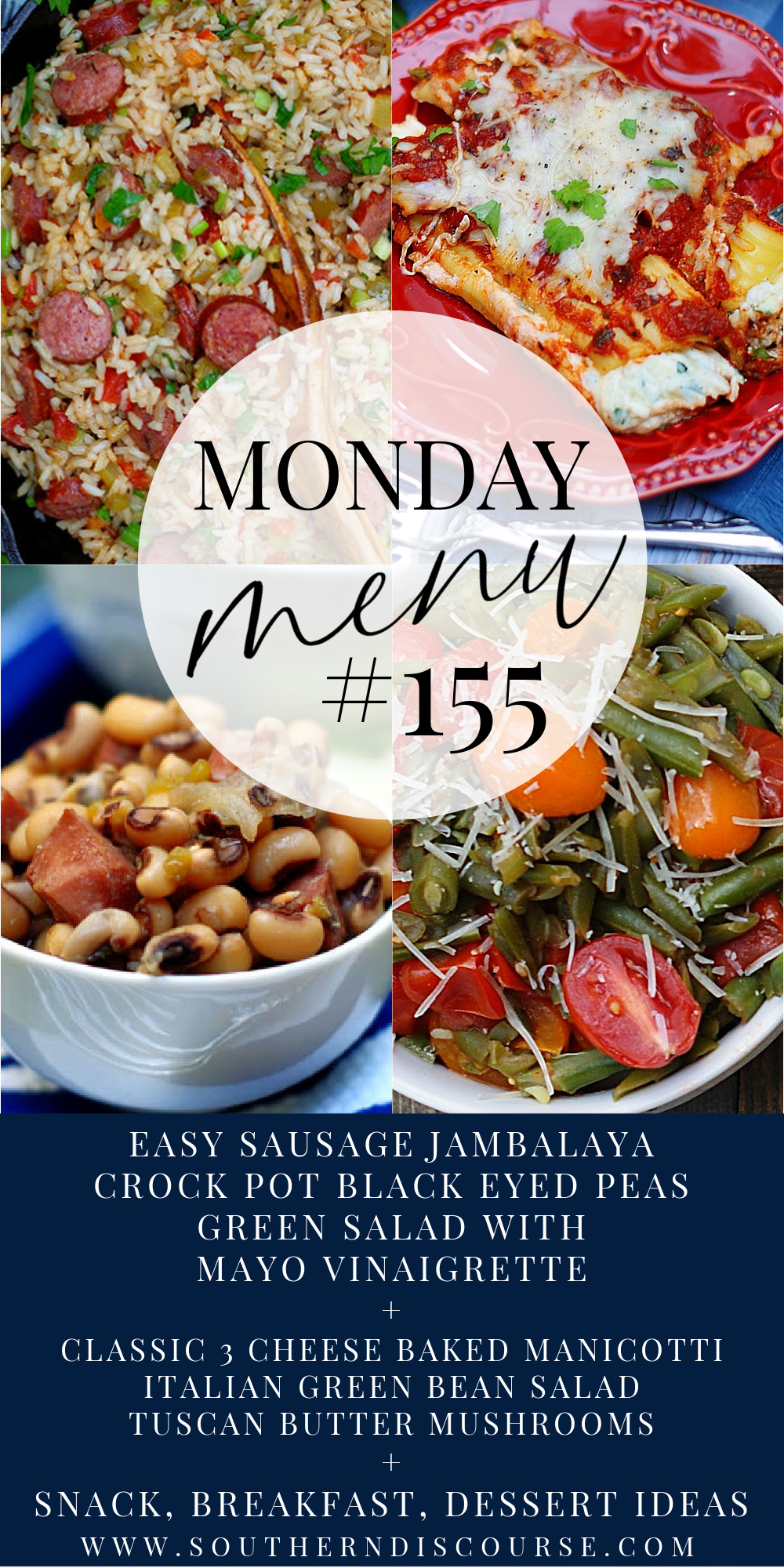 Monday Menu #155- Sausage Jambalaya & Cheese Manicotti - Southern Discourse