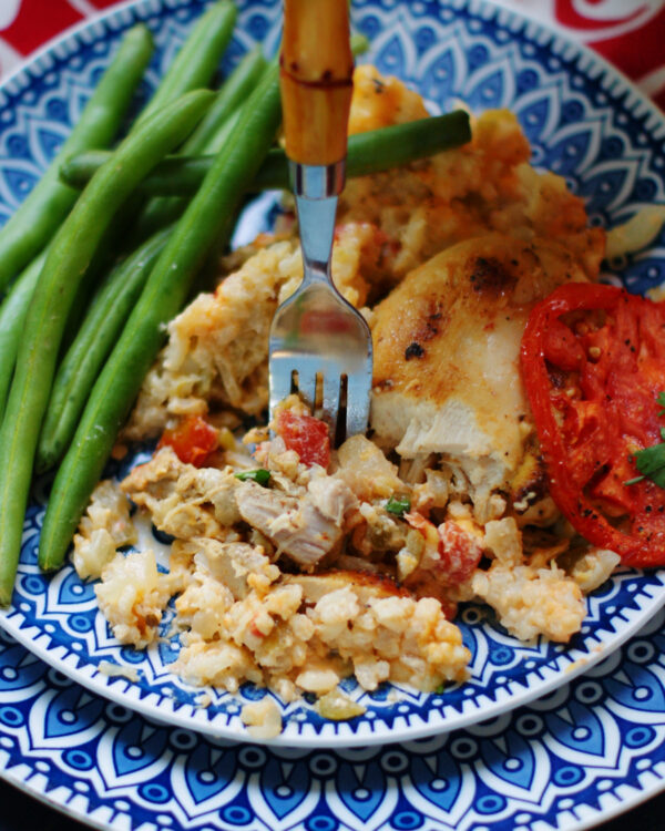 Cheesy Tomatoes & Rice with Chicken - Southern Discourse